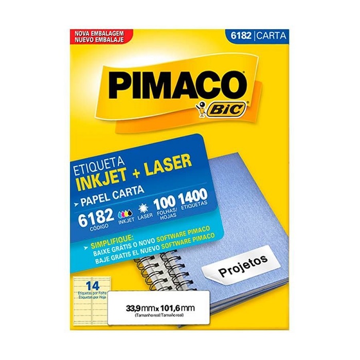 Etiqueta Pimaco Carta Laser 6182 N14 100 Folhas 33,9×101,6mm ...