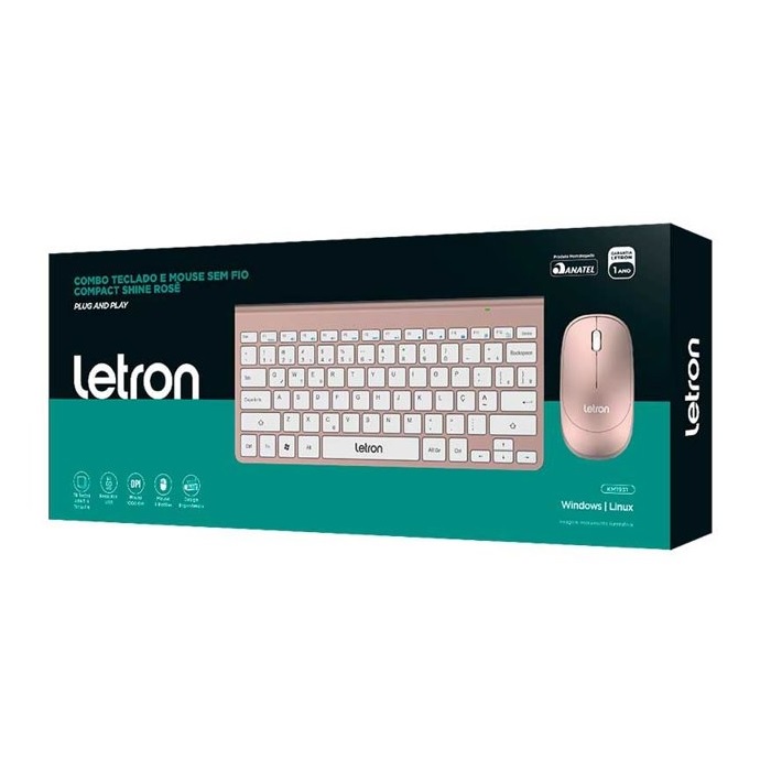 Combo Kit Letron Teclado E Mouse Sem Fio Compact Shine Rosê Gold KM1931 ...