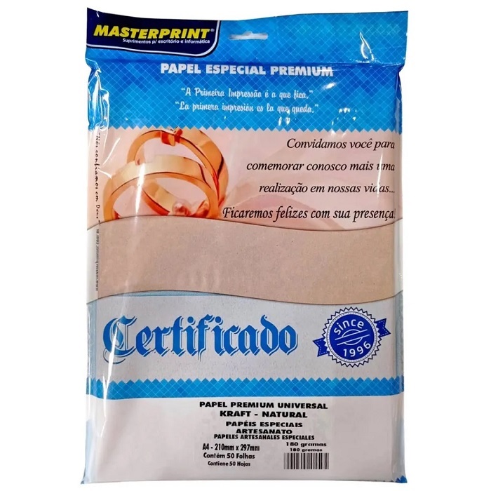Papel Kraft Natural A4 180Grs 50 Folhas Masterprint 121010011 - Papelaria Criativa