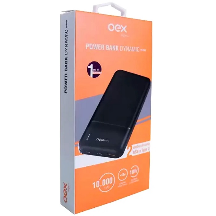 Carregador Oex Power Bank Dynamic Preto PB200 - Papelaria Criativa